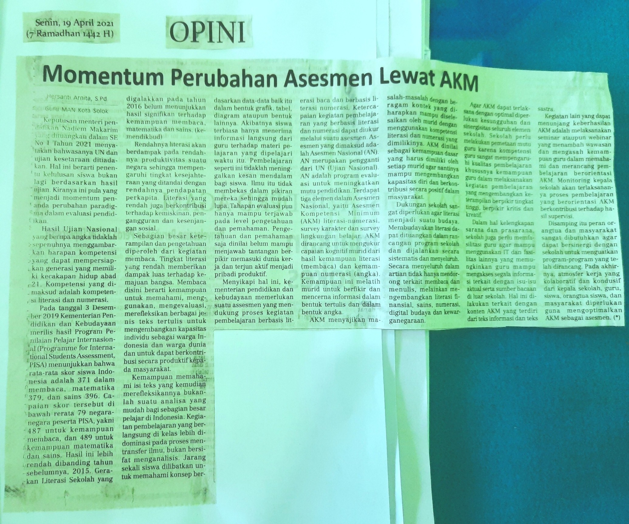 Sebuah Opini Yang Ditulis Oleh Guru MAN Kota Solok | MAN KOTA SOLOK